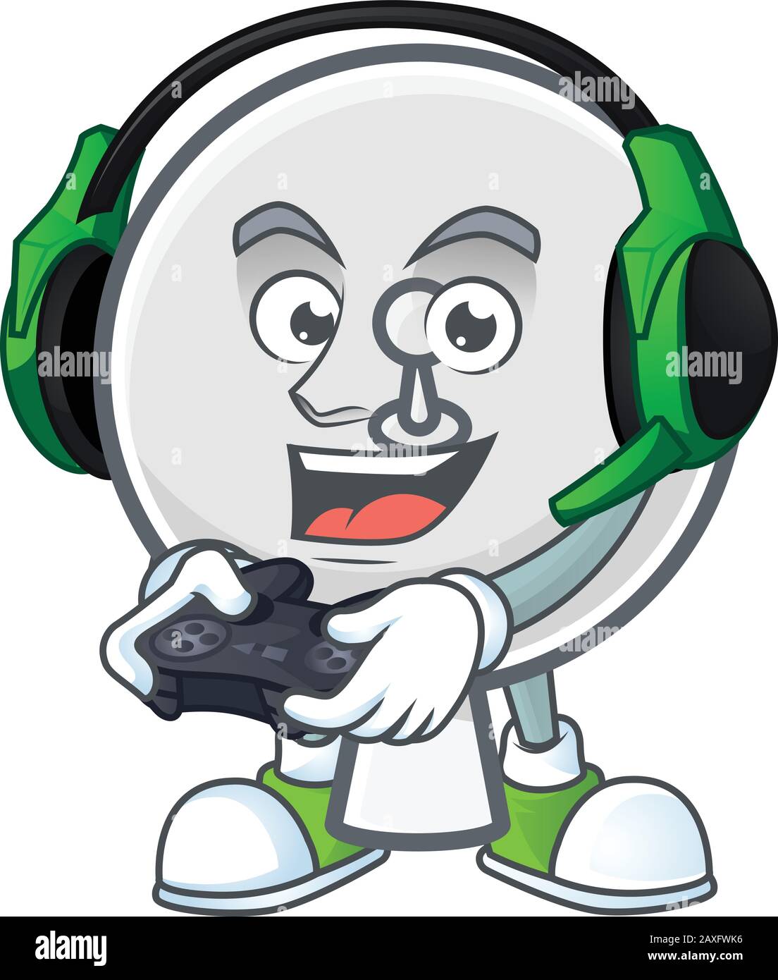 Satellite dish cartoon picture play a game with headphone and ...