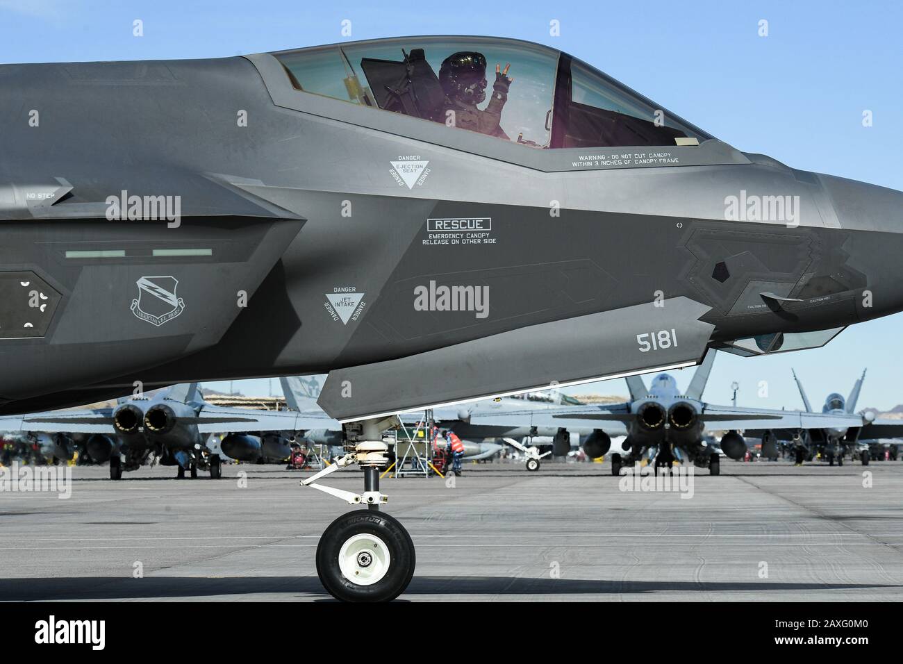 An F-35A Lightning II assigned to the 421st Fighter Squadron taxis during Red Flag 20-1 at ...