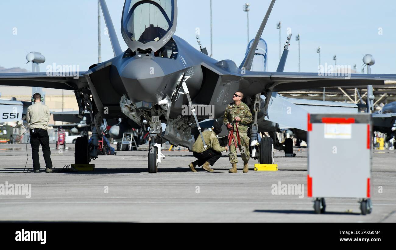 Maintainers with the 421st Fighter Sqaudron prepare an F-35A Lightning II for launch during Red ...