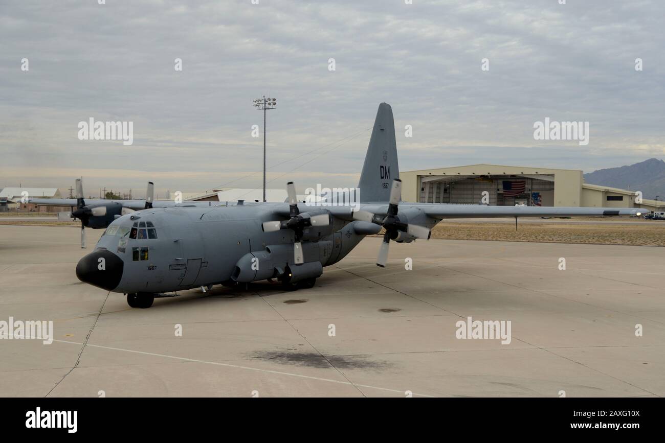 An EC-130H Compass Call sits on the flight line at Davis-Monthan Air ...