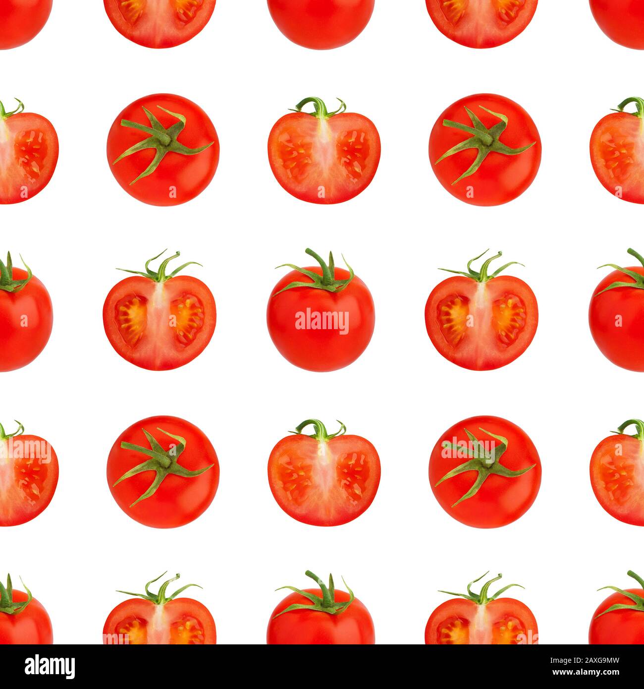 Seamless pattern of red tomatoes on white background isolated closeup ...