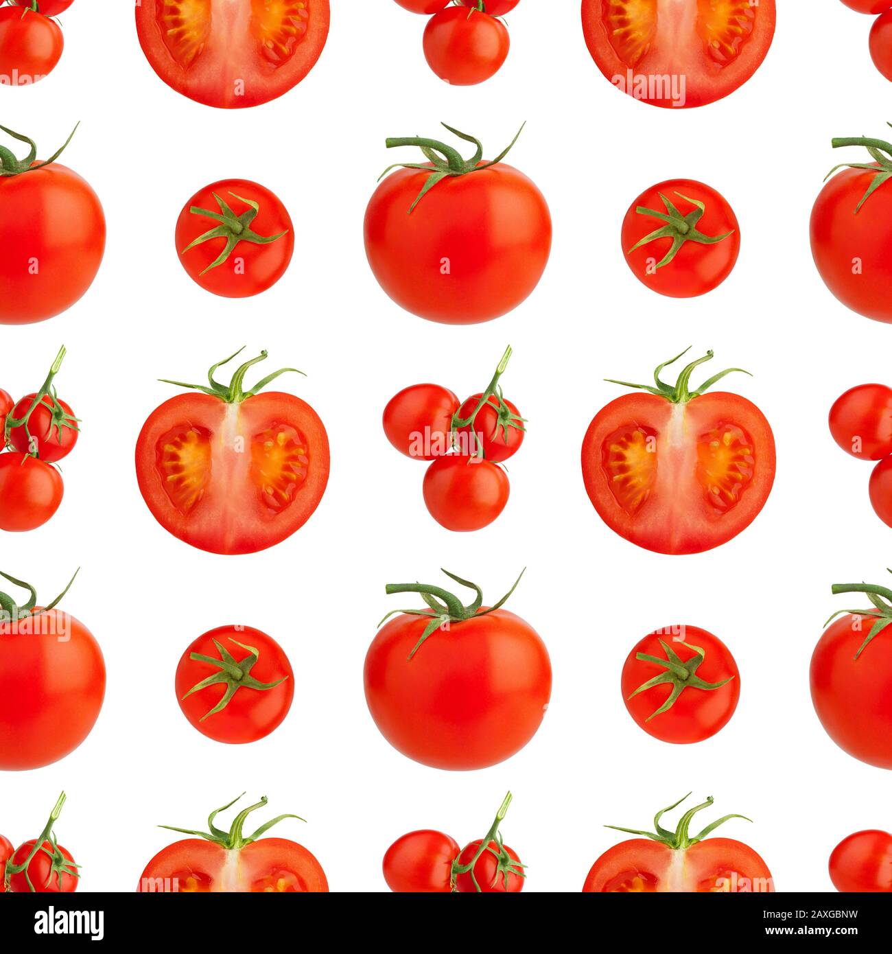 Seamless pattern of red tomatoes on white background isolated closeup ...