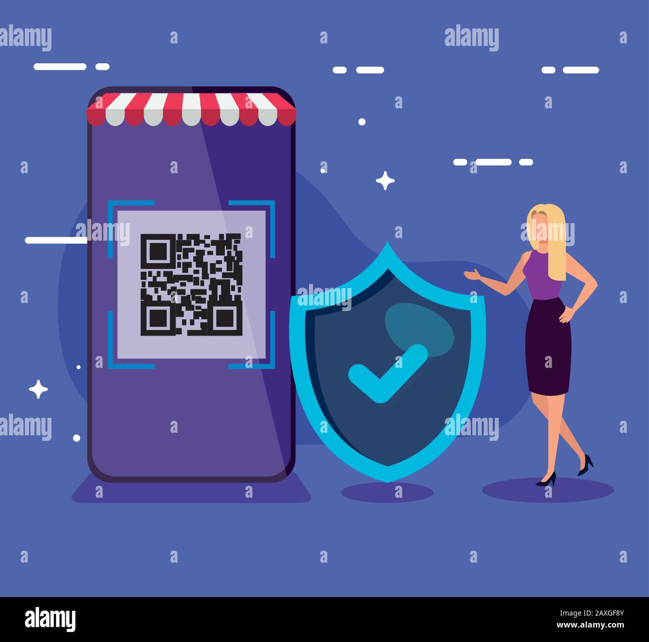 smartphone scan code qr with business woman and shield Stock Vector ...