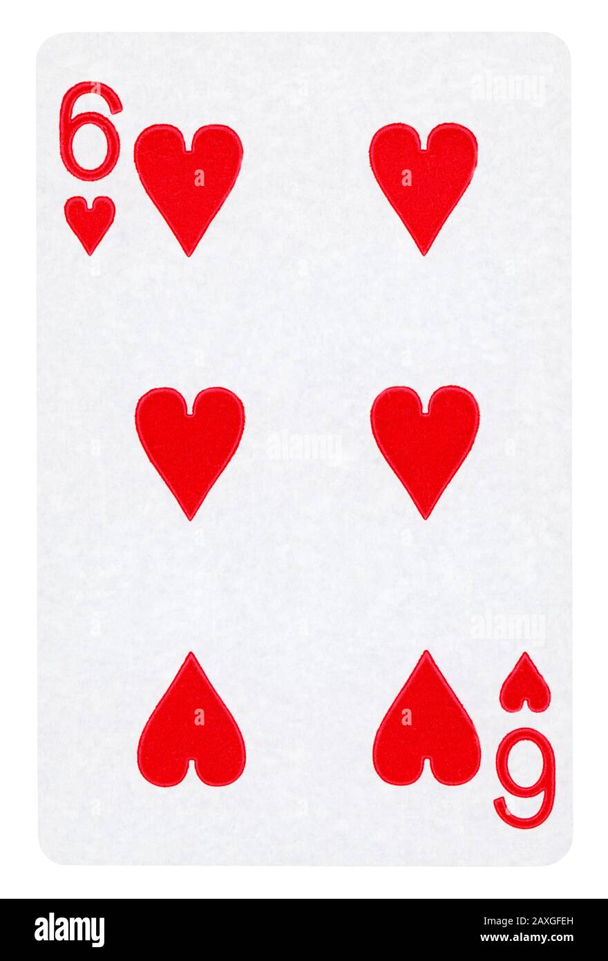 Six of Hearts Vintage playing card - isolated on white (clipping path ...