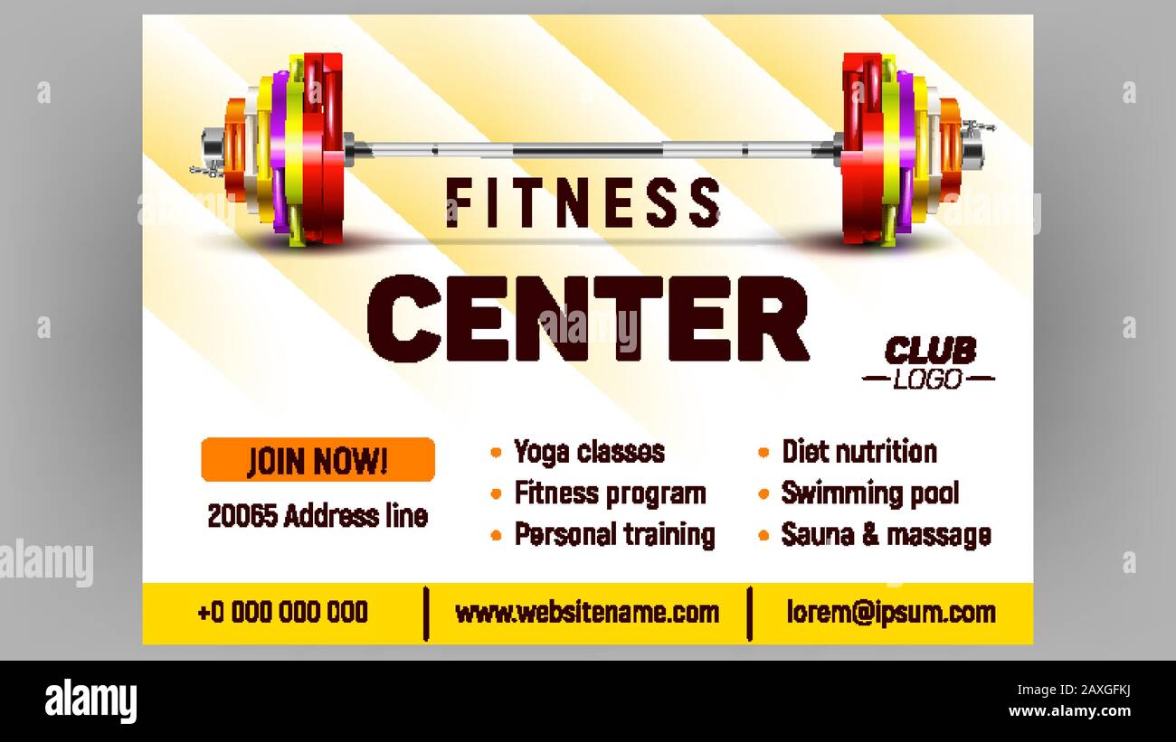 Fitness Center Sportive Advertising Banner Vector Stock Vector Image ...