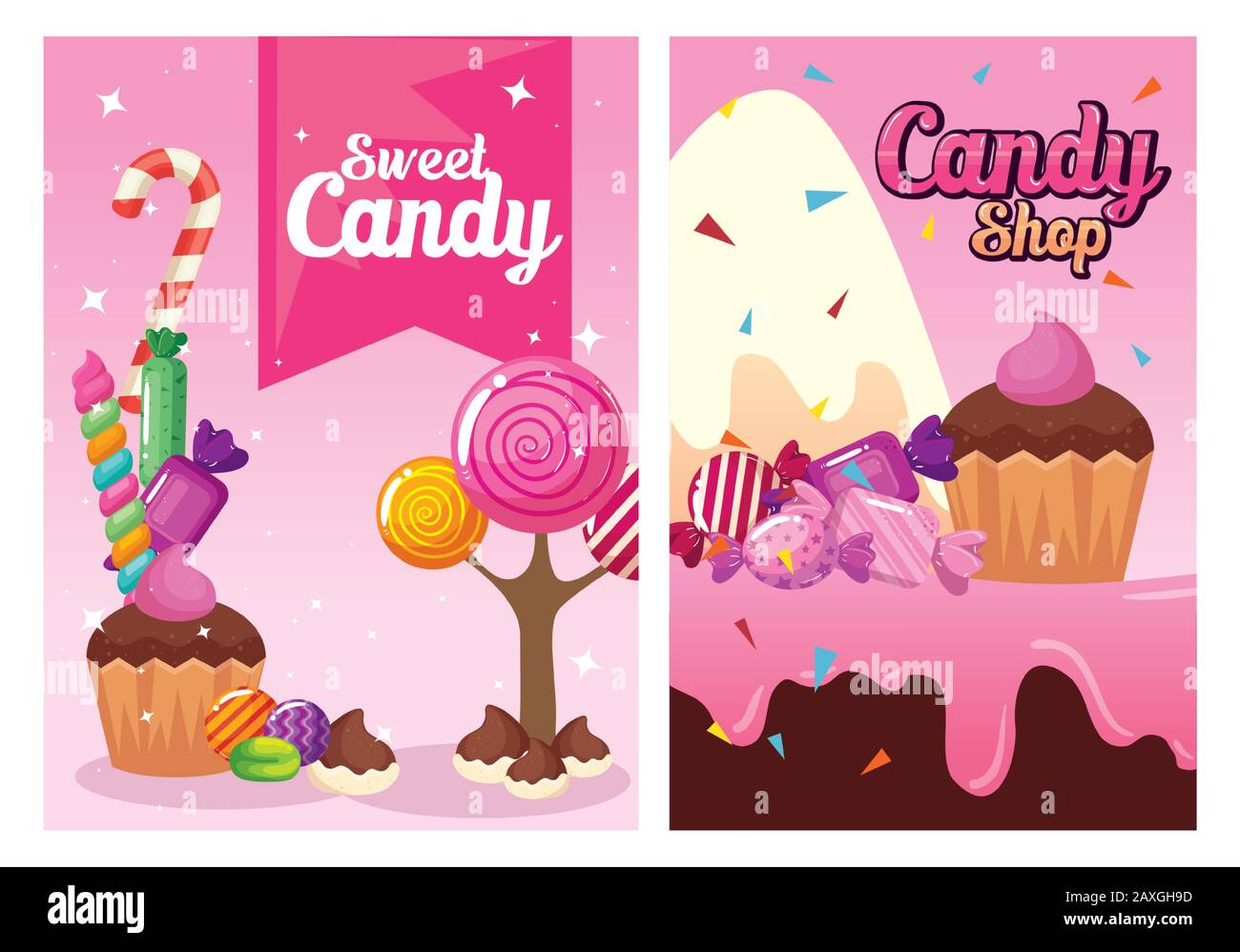set poster of candy shop and caramels decoration Stock Vector Image ...