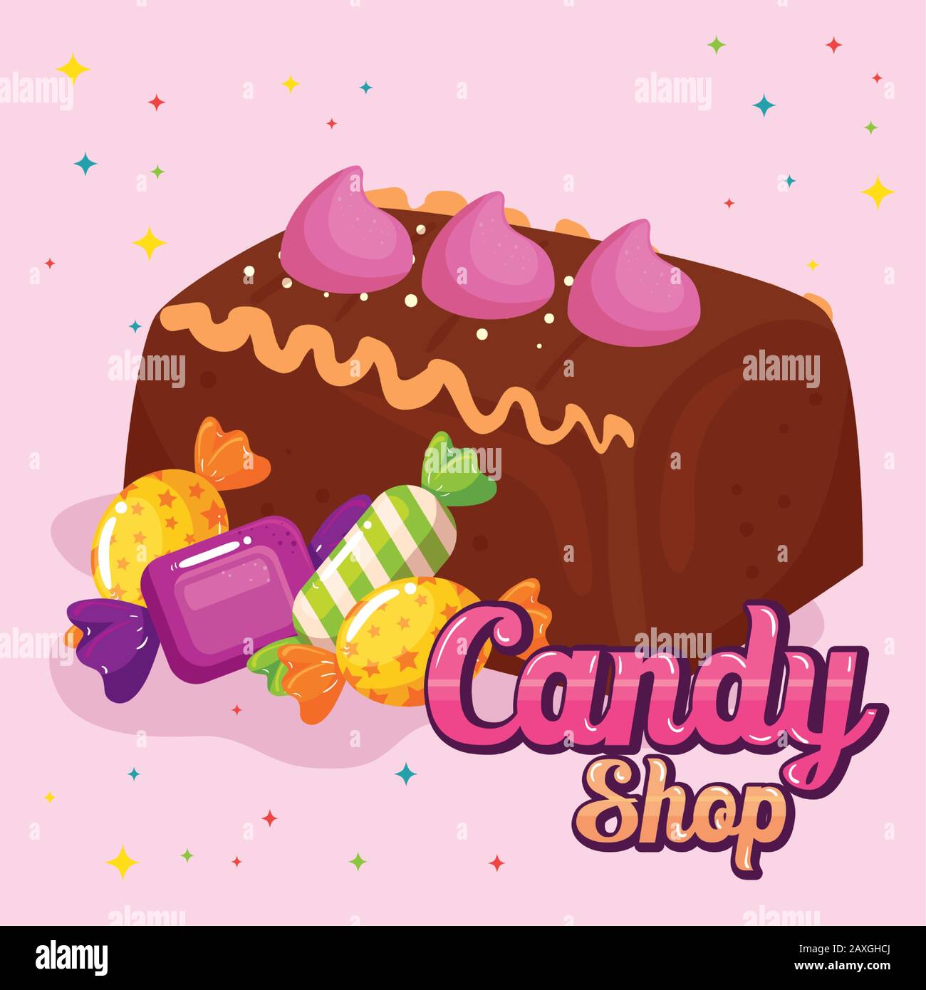 poster of candy shop with cake chocolate and candies Stock Vector Image ...