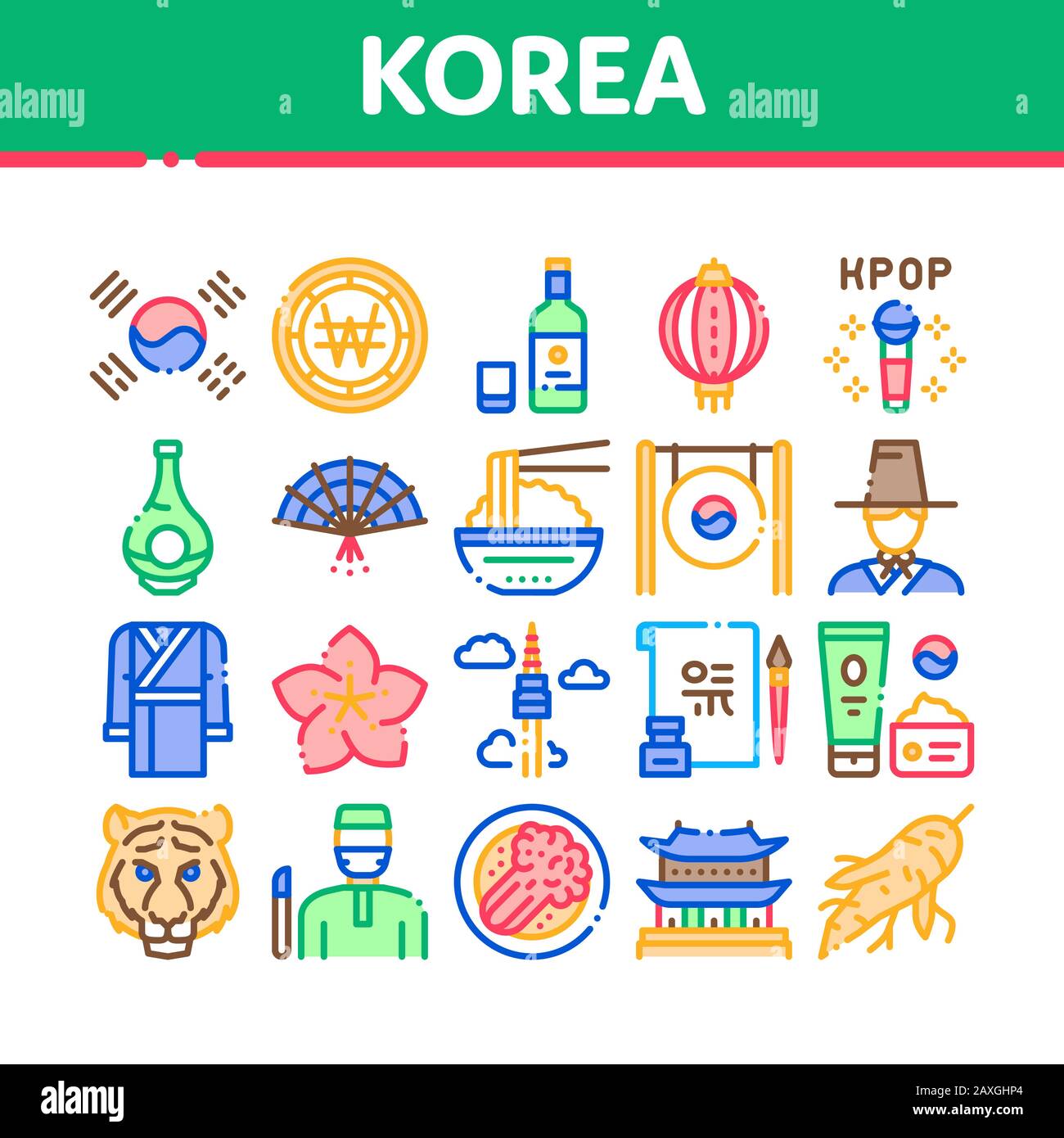 Korea Traditional Collection Icons Set Vector Stock Vector Image & Art ...