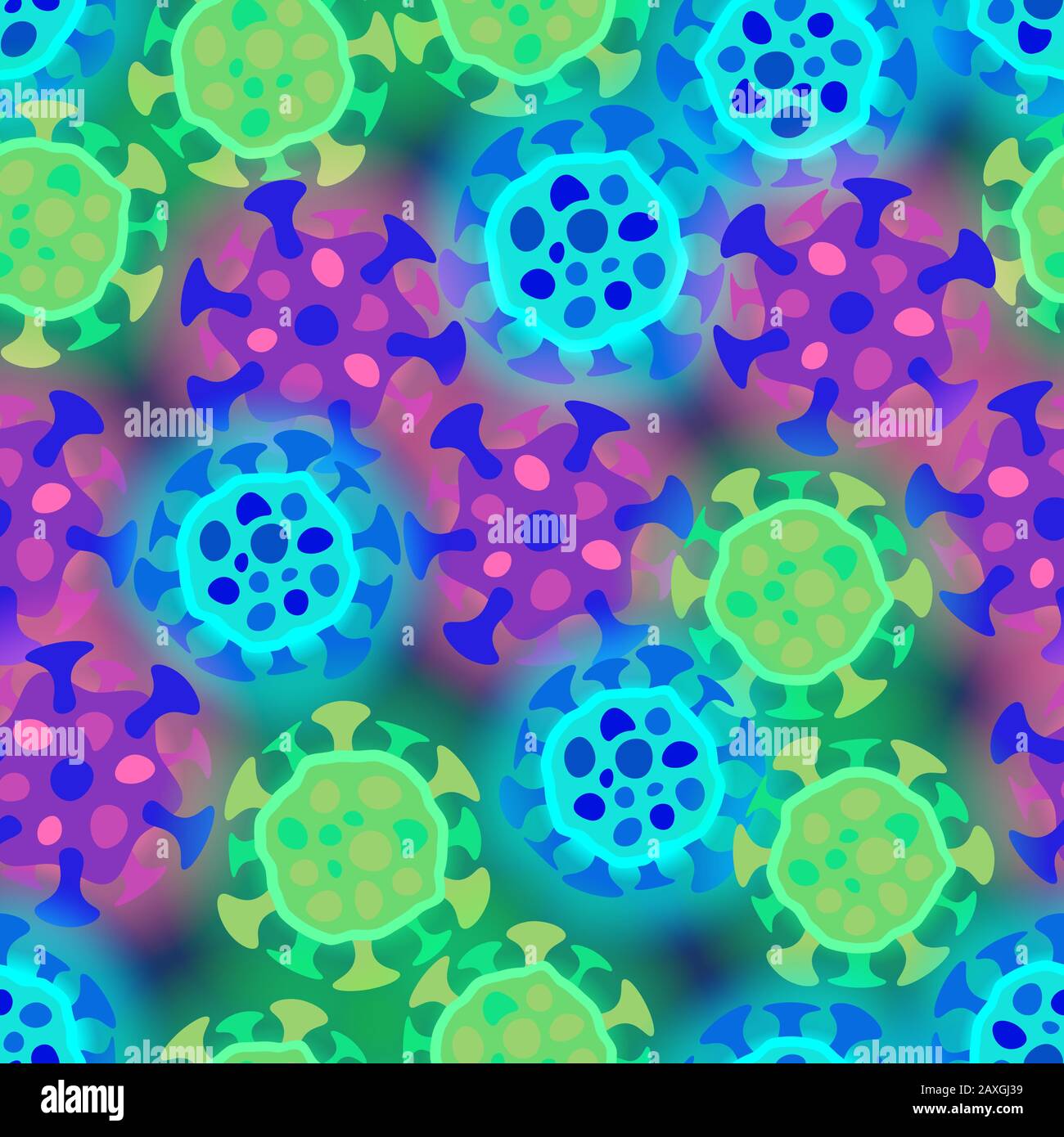 Hand-drawn microorganisms and viruses with glowing effect seamless ...