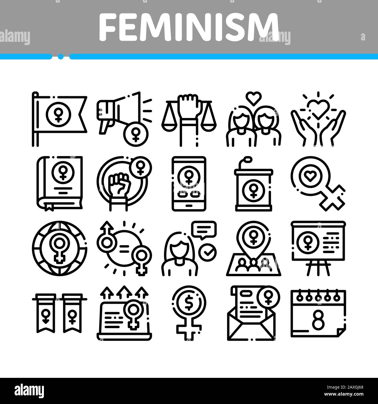 Feminism Woman Power Collection Icons Set Vector Stock Vector Image