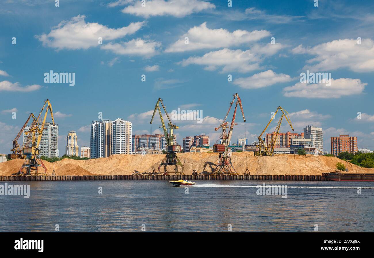 river port in a residentional area on sky background Stock Photo - Alamy