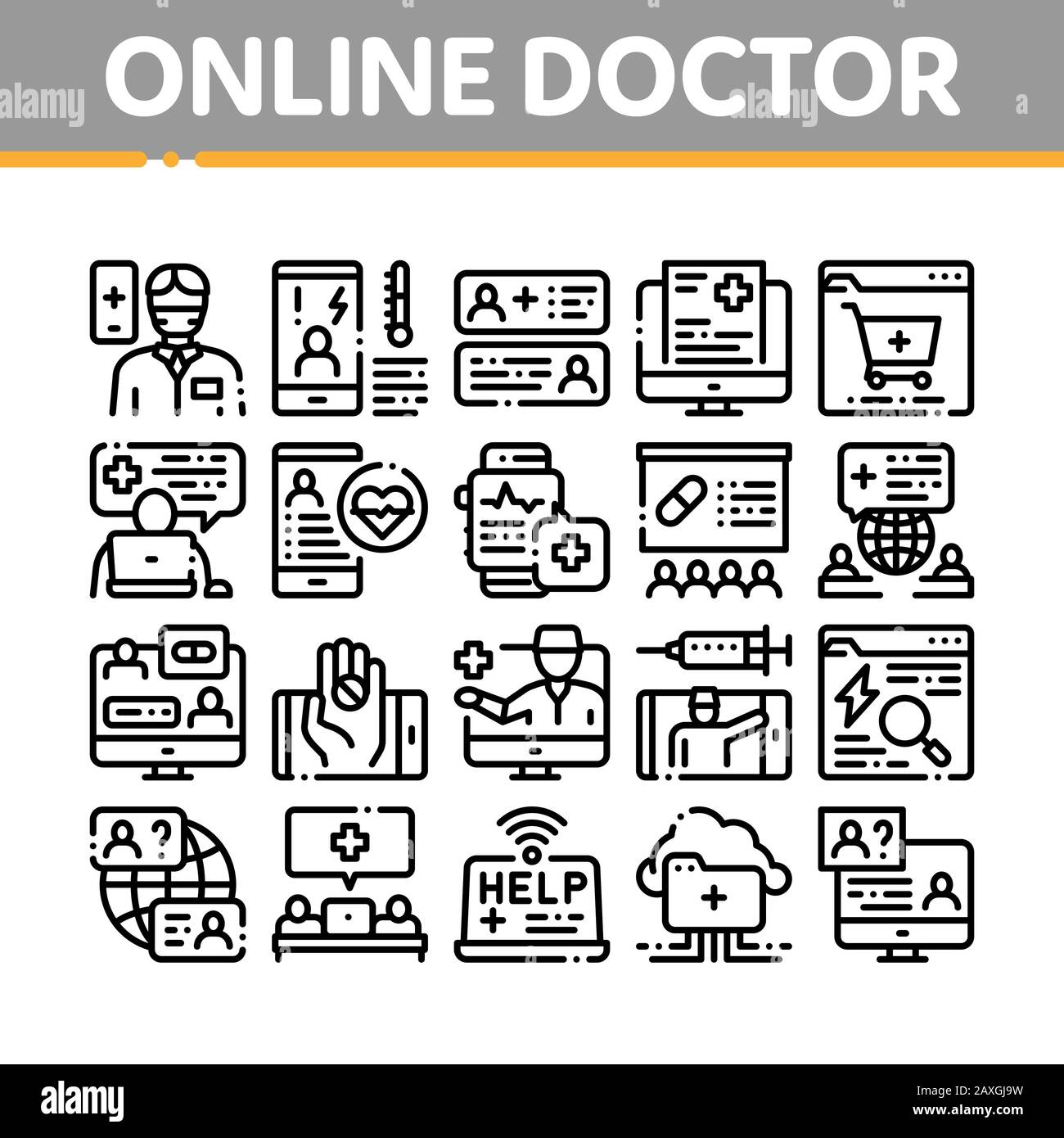 Online Doctor Advice Collection Icons Set Vector Stock Vector Image ...