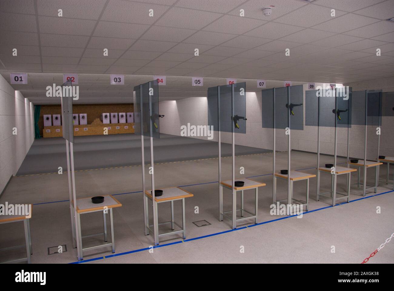 inside a huge newly built shooting range of a shooting club Stock Photo ...