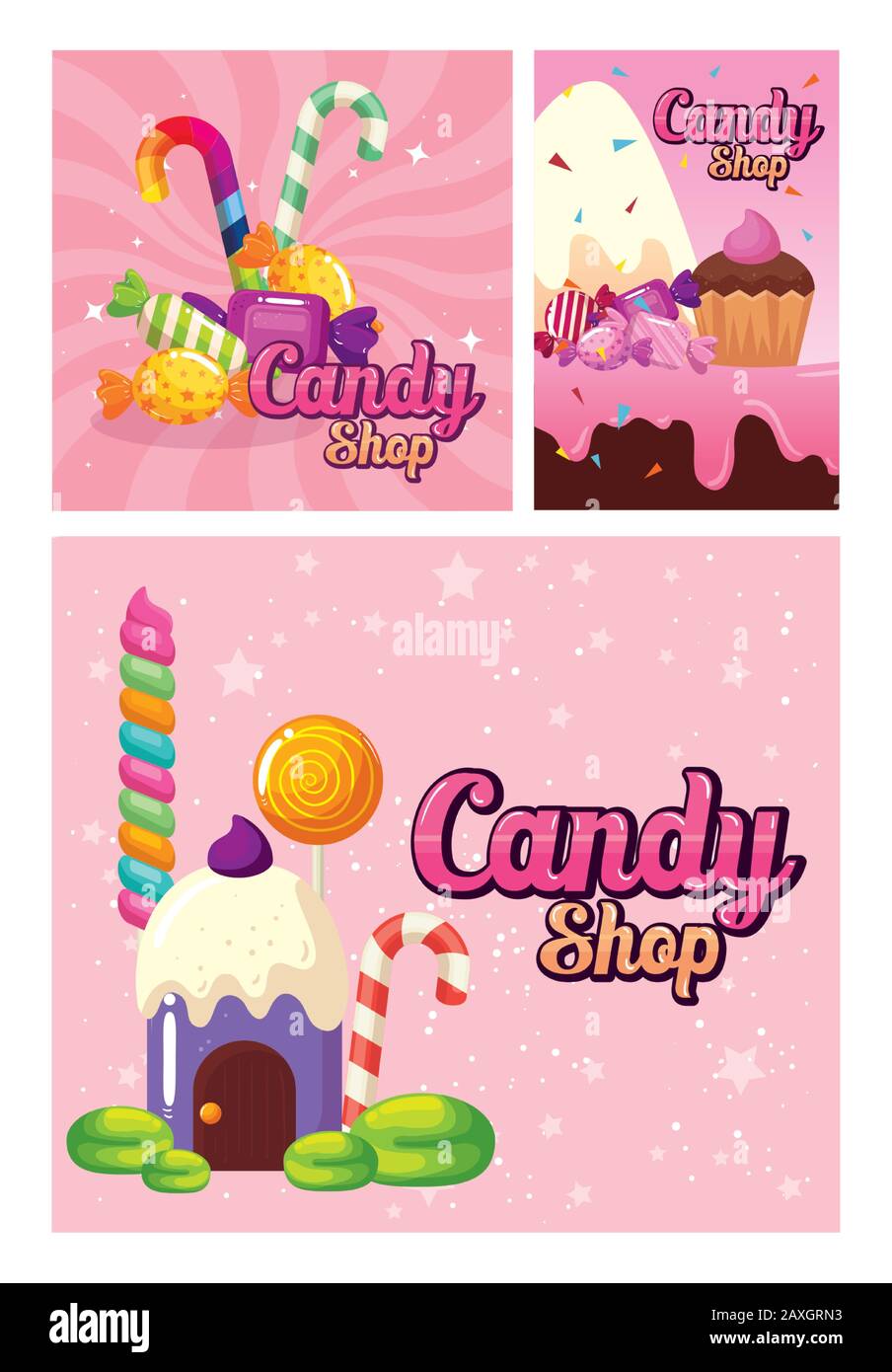 set poster of candy shop and caramels decoration Stock Vector Image ...