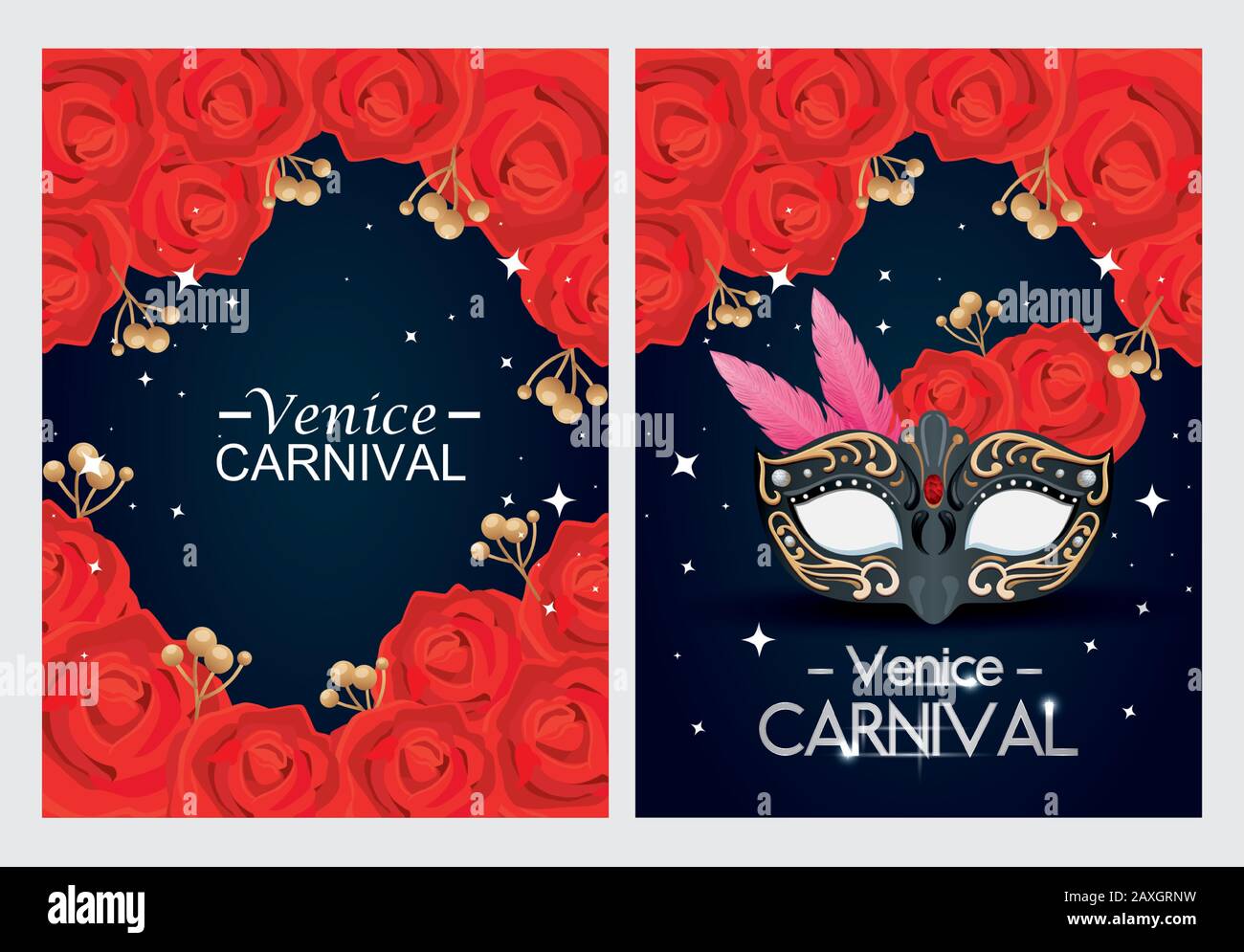 set of poster venice carnival with decoration Stock Vector Image & Art ...