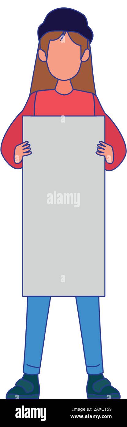 cartoon young girl standing and holding a blank sign Stock Vector Image ...
