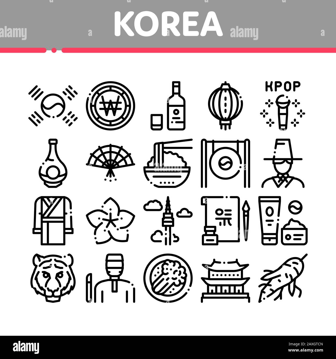 Korea Traditional Collection Icons Set Vector Stock Vector Image & Art ...