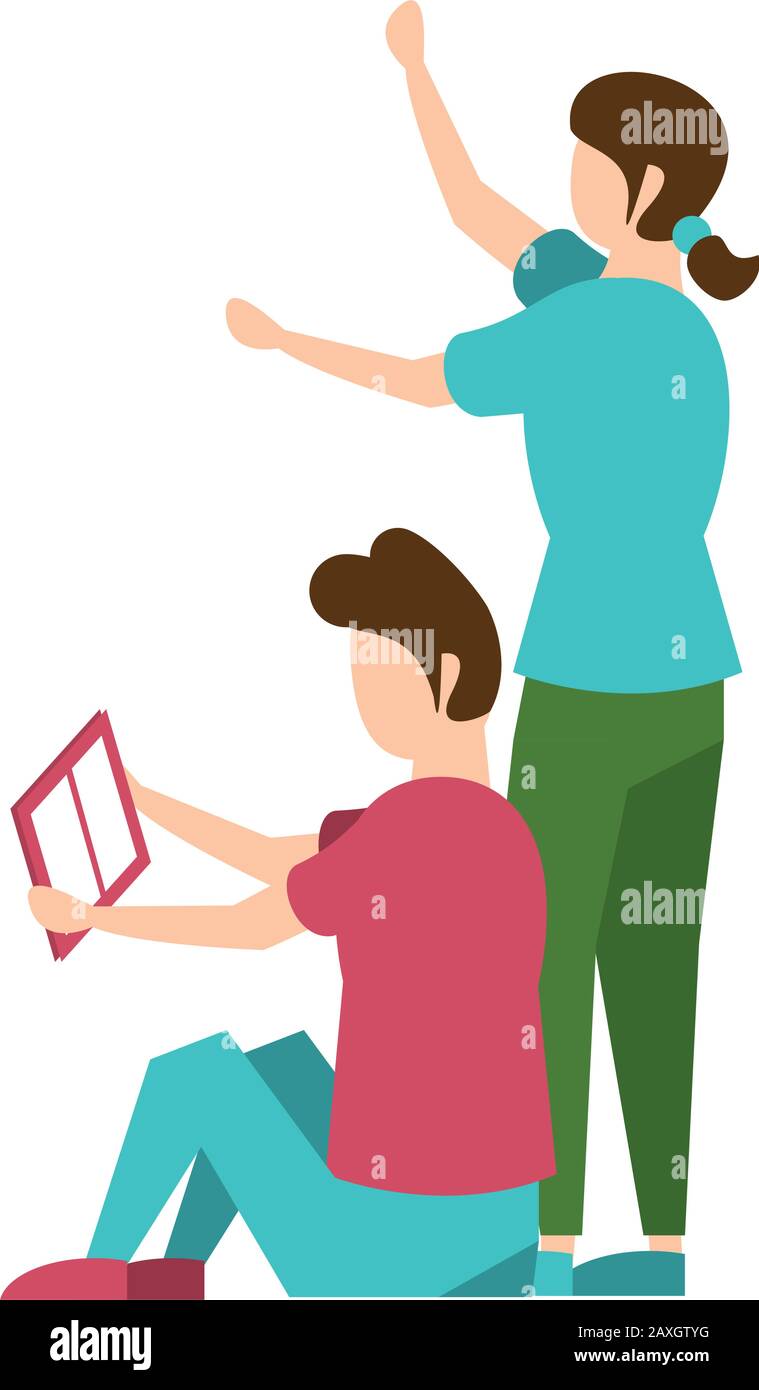 young couple reading book characters Stock Vector Image & Art - Alamy