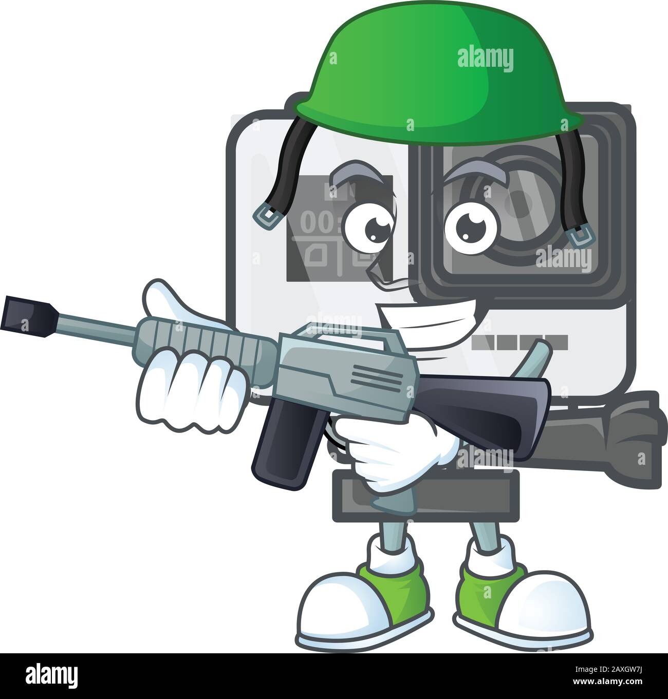 Action camera mascot design in an Army uniform with machine gun Stock ...