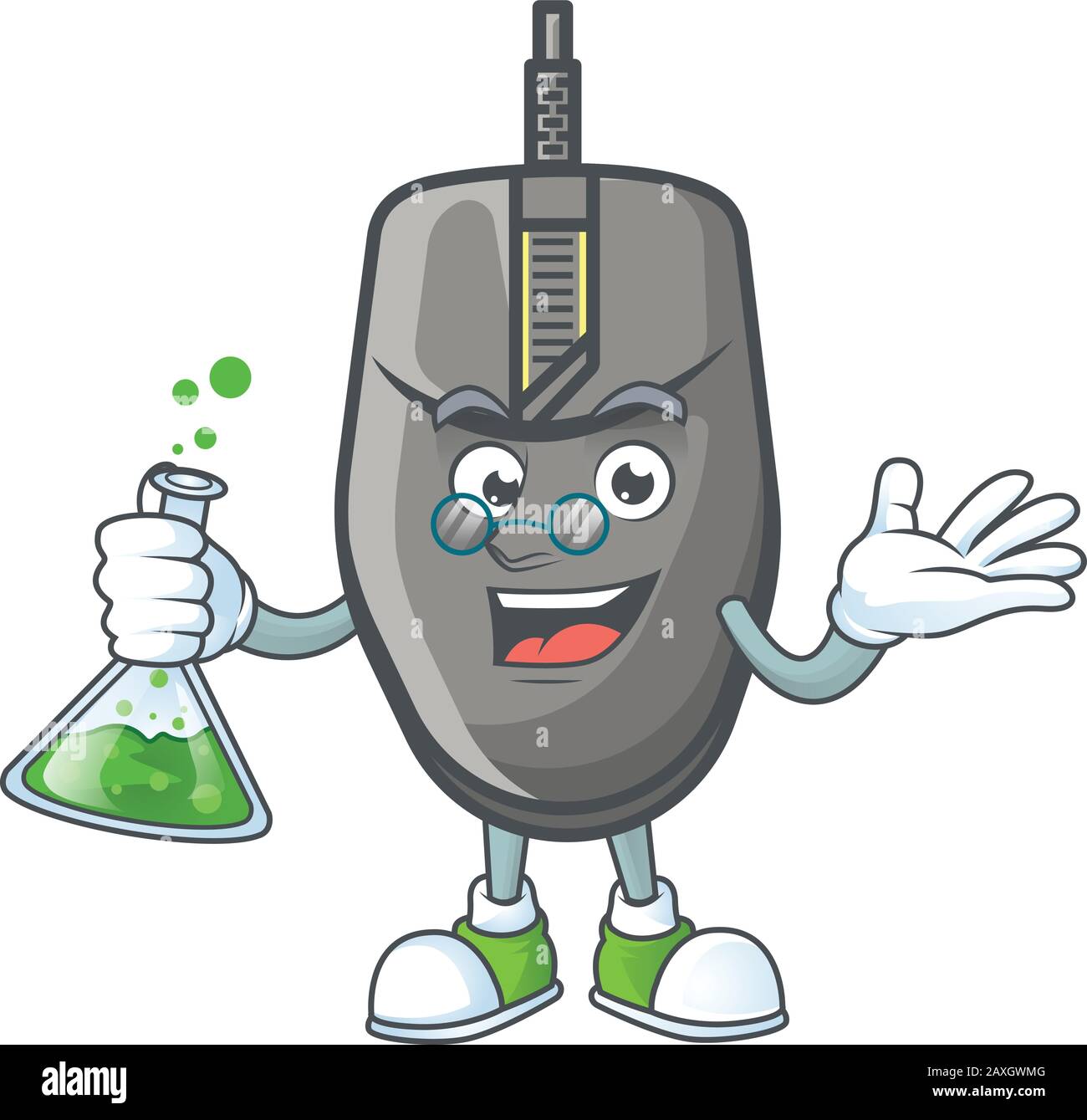 A genius Professor black mouse cartoon character with glass tube Stock ...