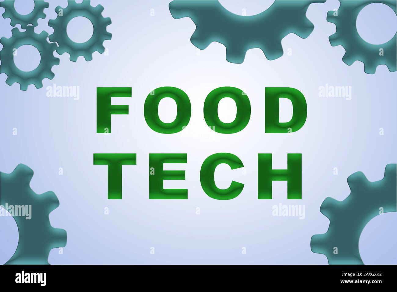 FOOD TECH sign concept illustration with blue wheel figures on pale ...