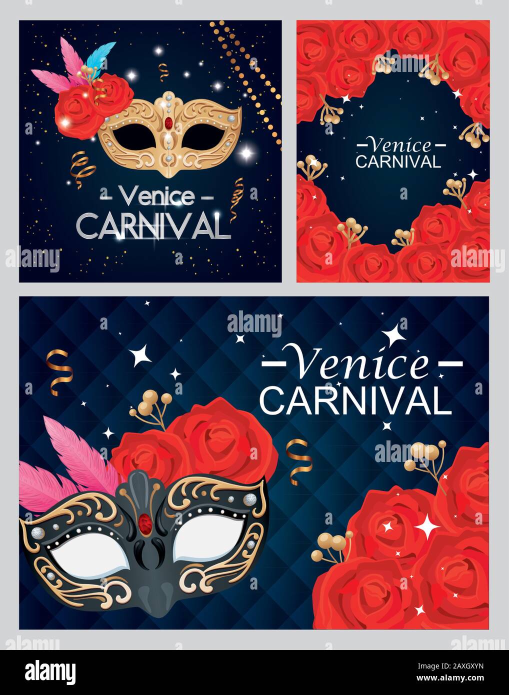 set of poster venice carnival with decoration Stock Vector Image & Art ...