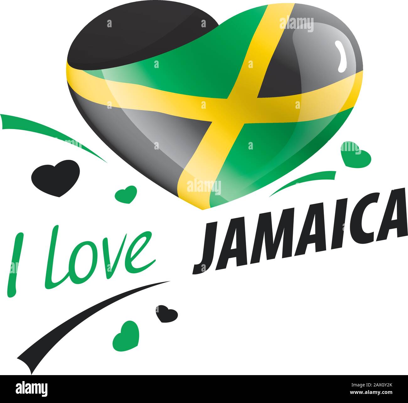 National flag of the Jamaica in the shape of a heart and the inscription I love Jamaica. Vector ...