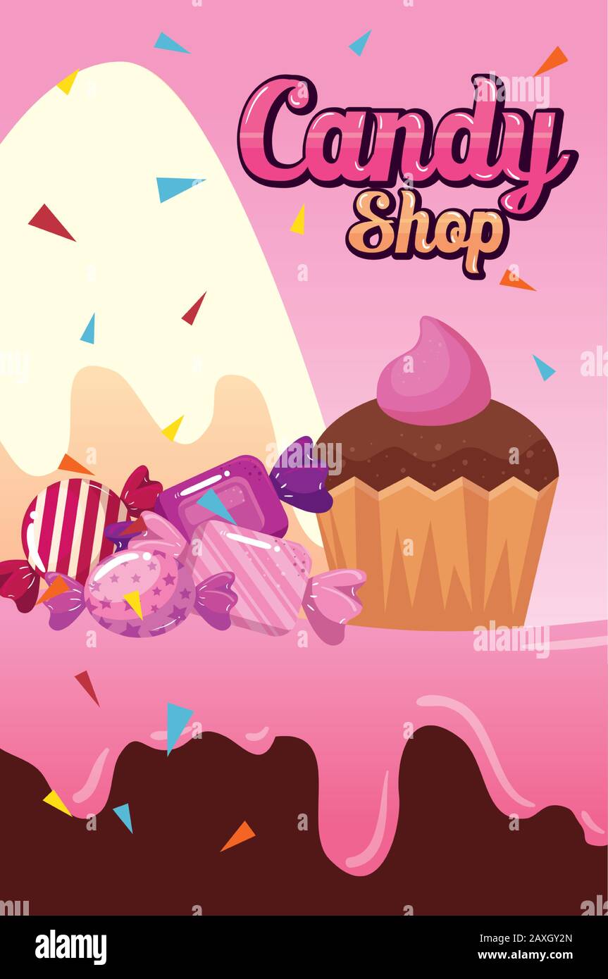 poster of candy shop with cupcake and caramels Stock Vector Image & Art ...