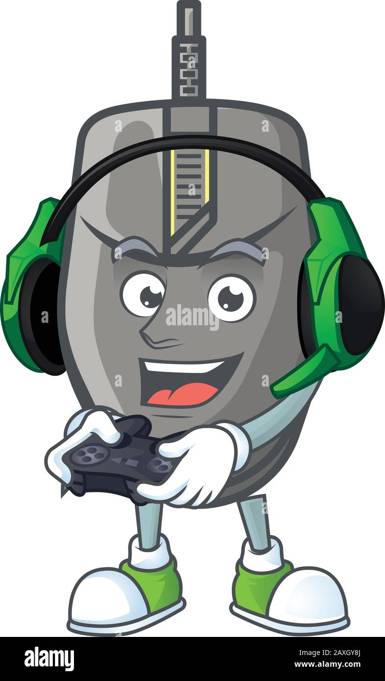 Black mouse cartoon picture play a game with headphone and controller ...