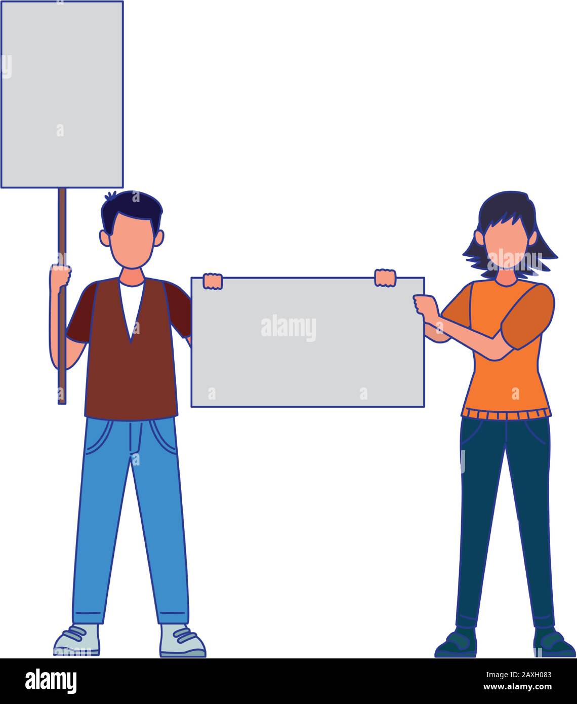 cartoon angry man and woman standing holding blank signs Stock Vector ...
