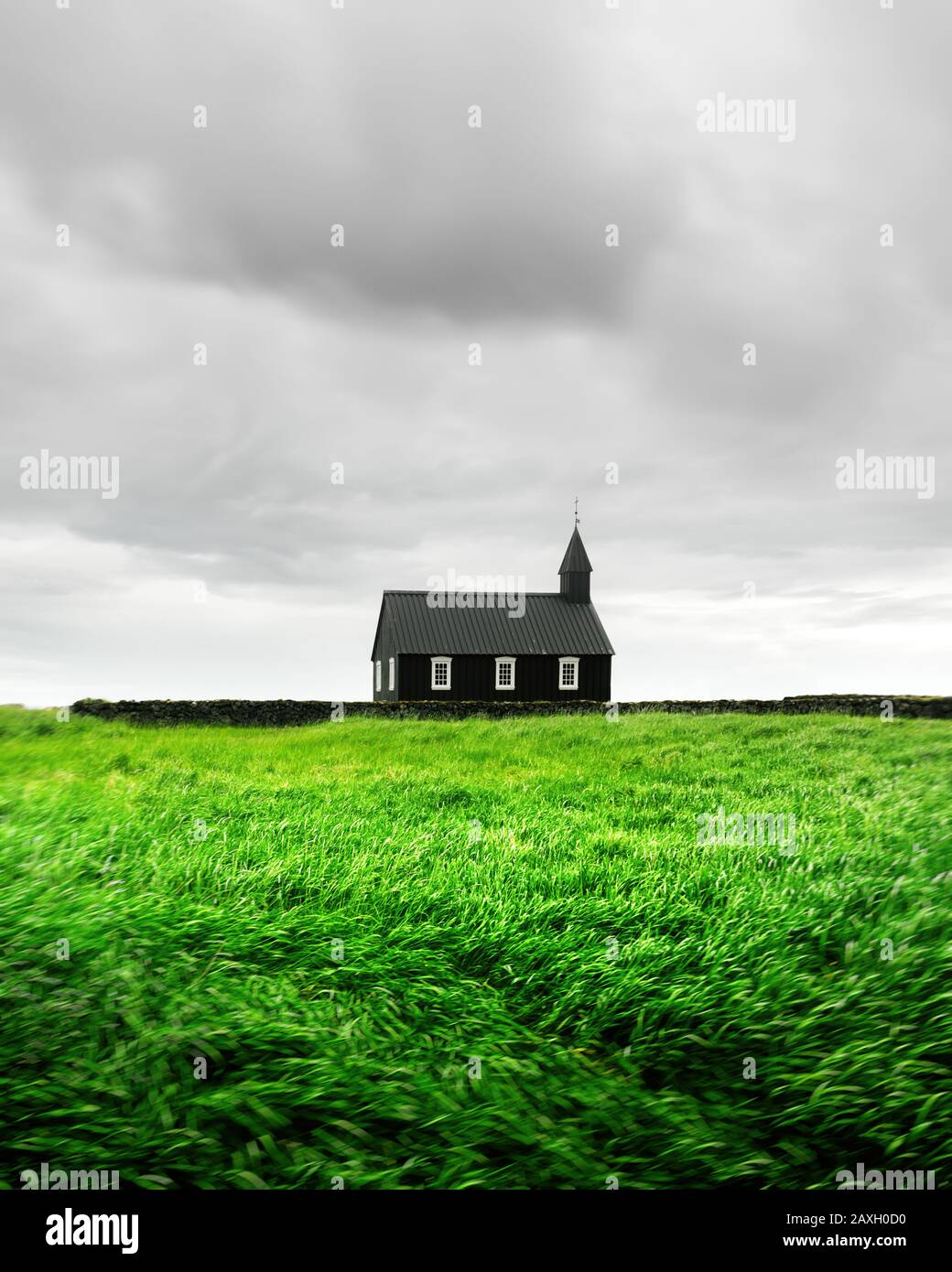 Gorgeous landscape with famous picturesque black church of Budir at ...