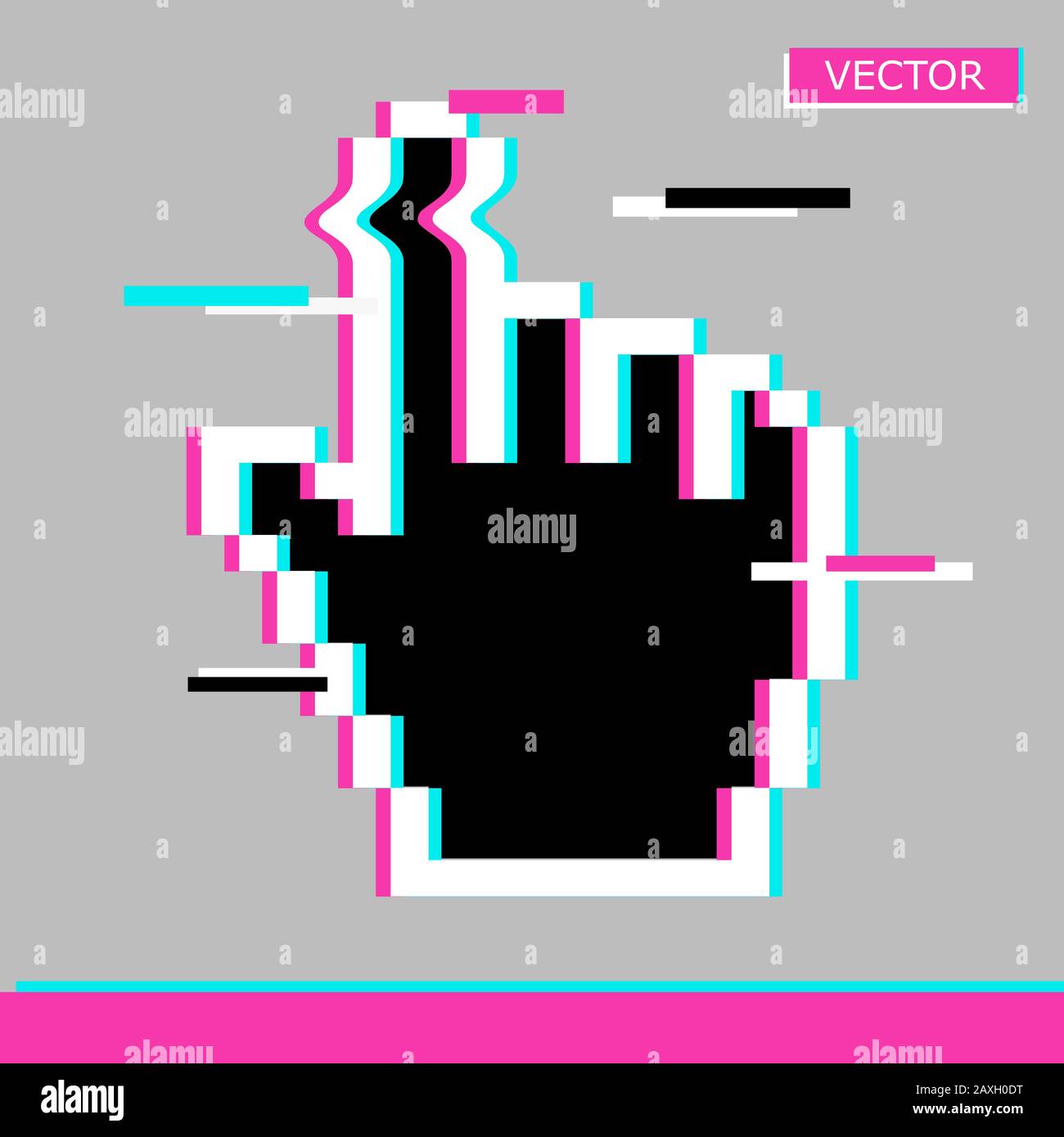 Black pixel mouse hand cursor icon sign flat style design vector illustration isolated on white ...