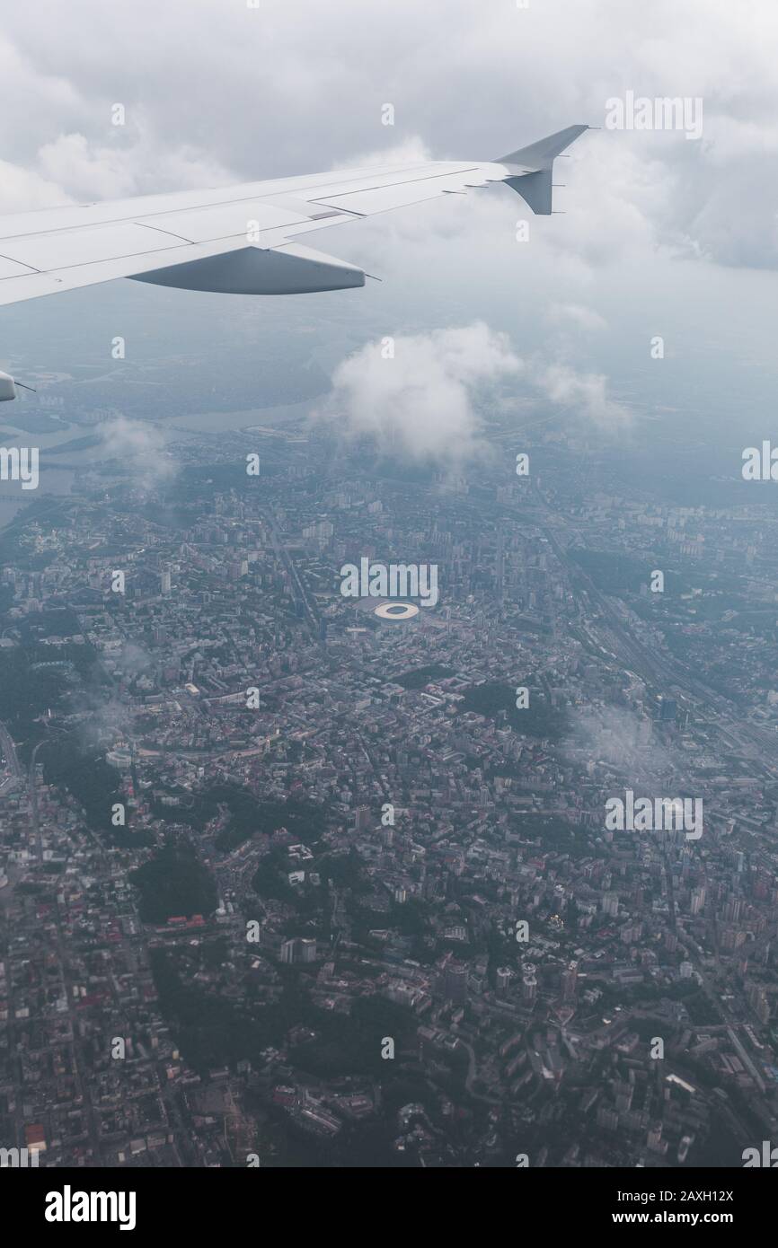 Kiev city with airplane window, Ukraine Stock Photo - Alamy
