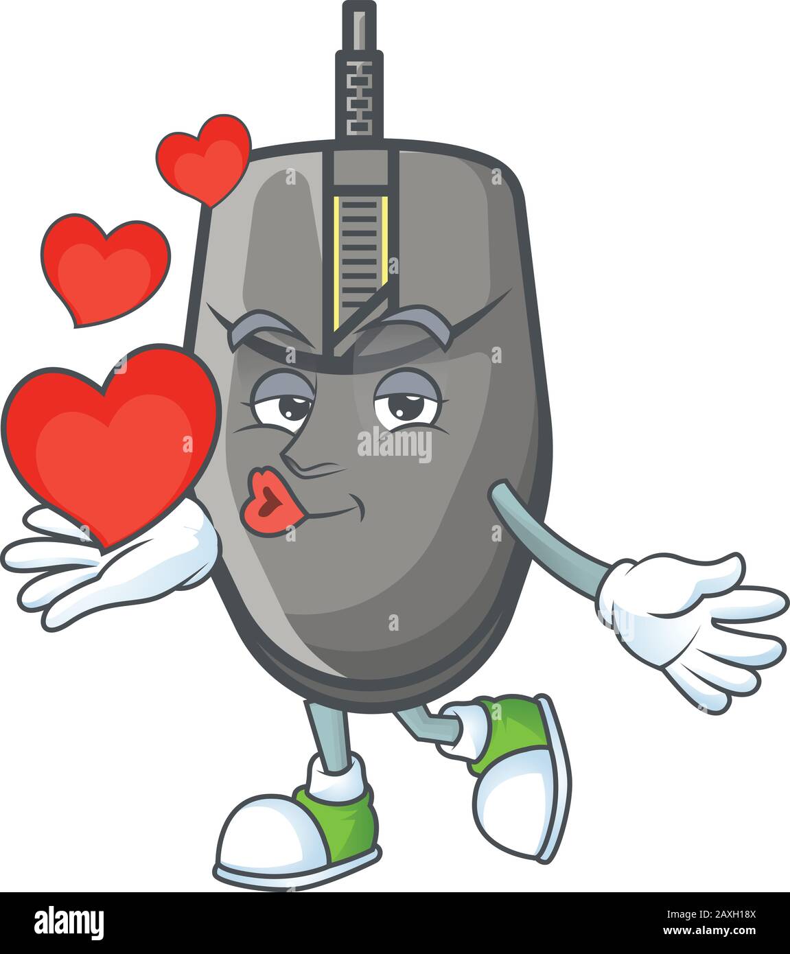 A sweetie black mouse cartoon character holding a heart Stock Vector ...