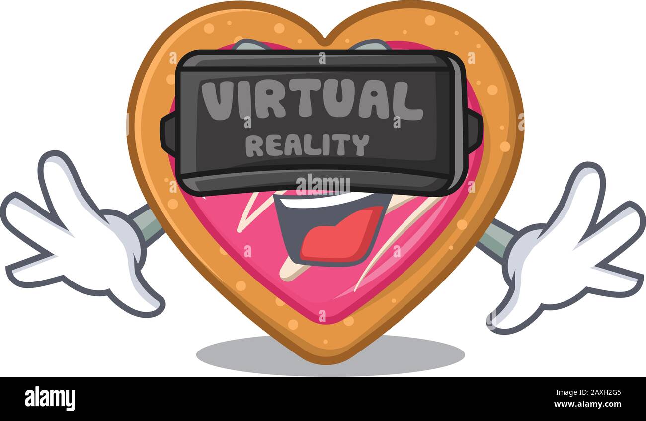 A Picture of cookie heart character wearing Virtual reality headset ...