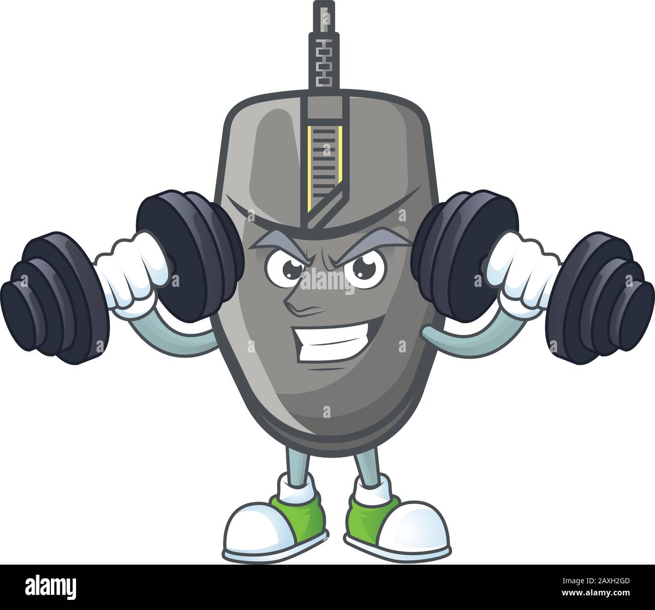 Black mouse mascot icon on fitness exercise trying barbells Stock ...