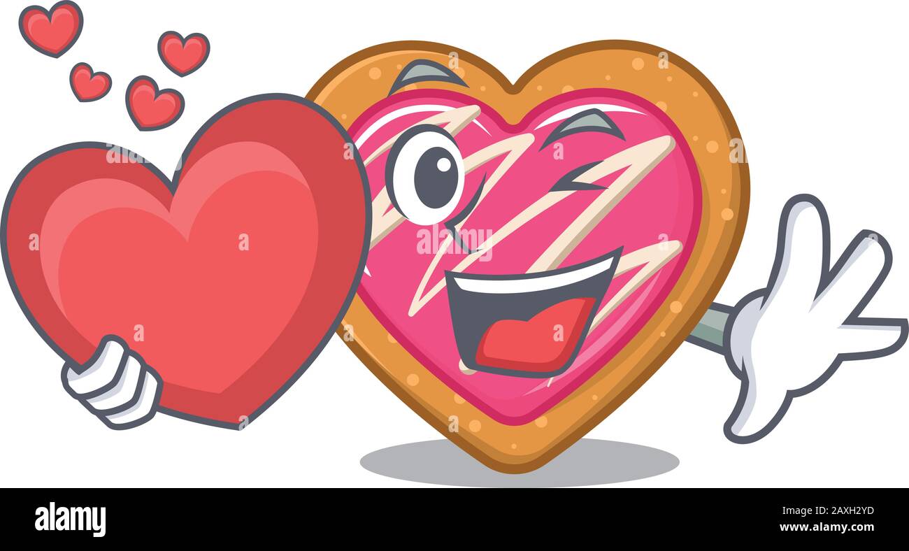 Romantic cookie heart cartoon picture holding a heart Stock Vector ...