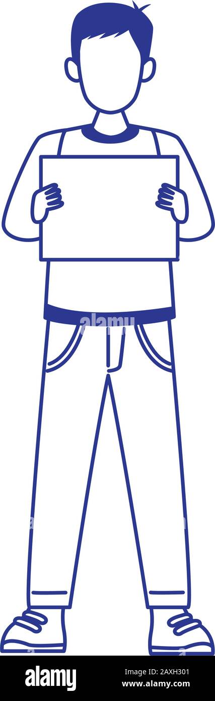 cartoon man holding a blank banner icon, flat design Stock Vector Image ...