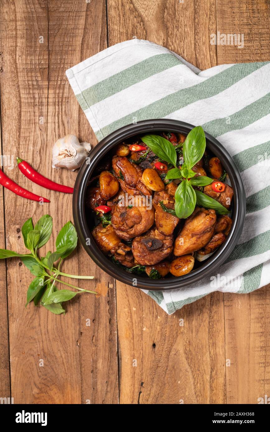 Delicious traditional Chinese three cups chicken dish Stock Photo - Alamy