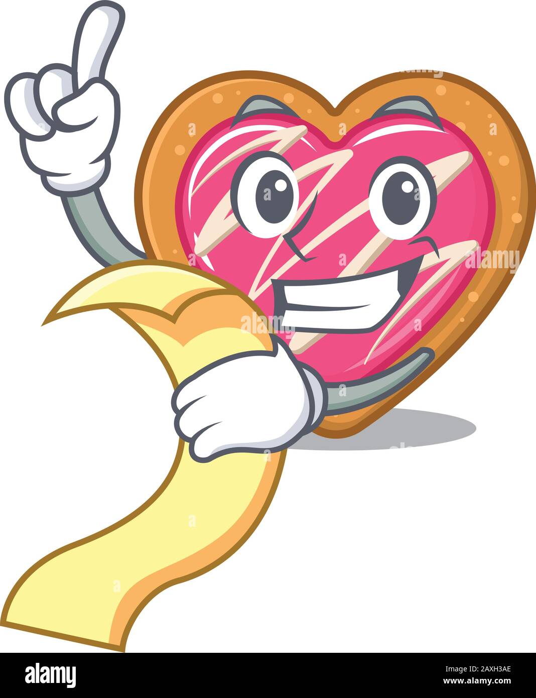 A funny cartoon character of cookie heart holding a menu Stock Vector ...