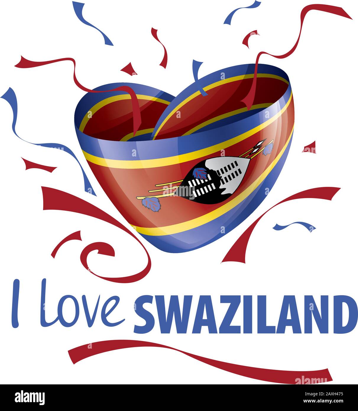 National flag of the Swaziland in the shape of a heart and the ...