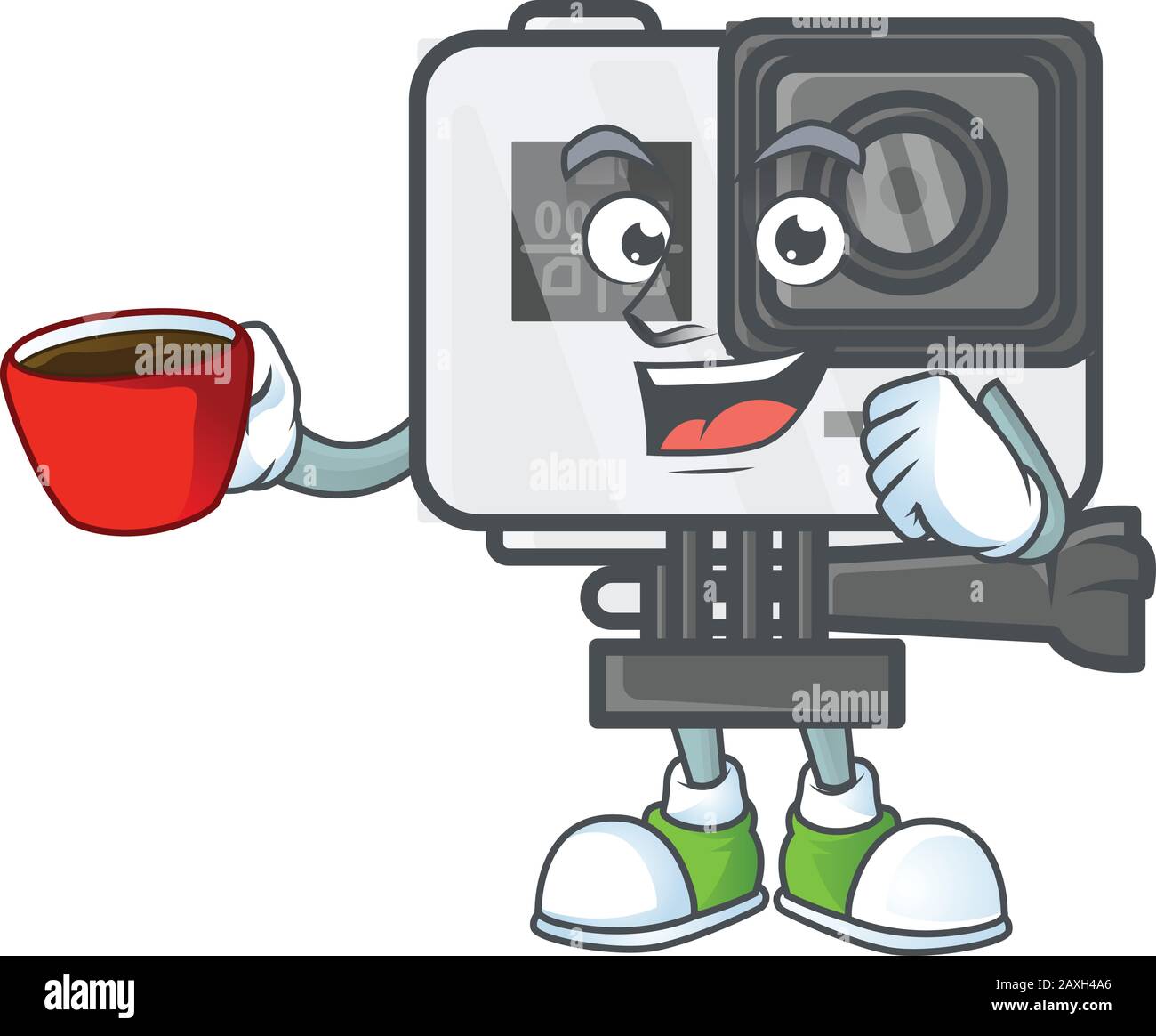 Cool action camera cartoon character with a cup of coffee Stock Vector ...