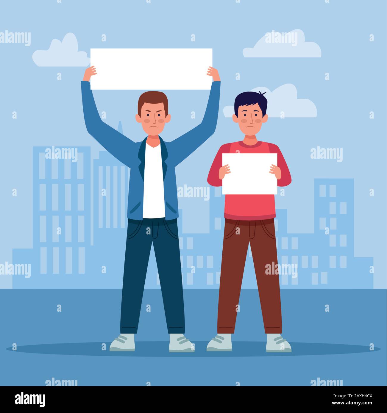 cartoon young boys protestating holding blank sign Stock Vector Image ...