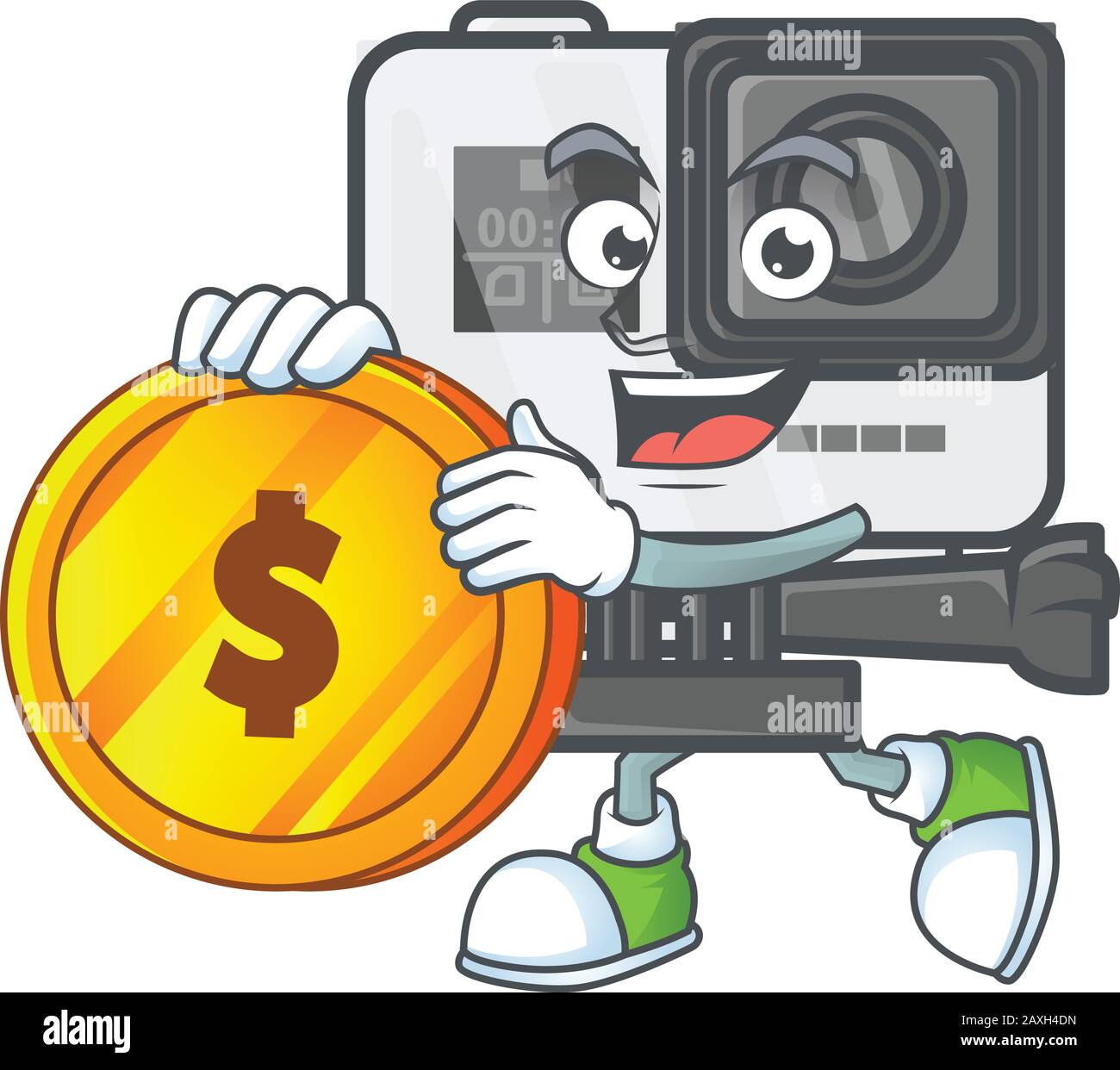 an elegant action camera mascot cartoon design with gold coin Stock ...