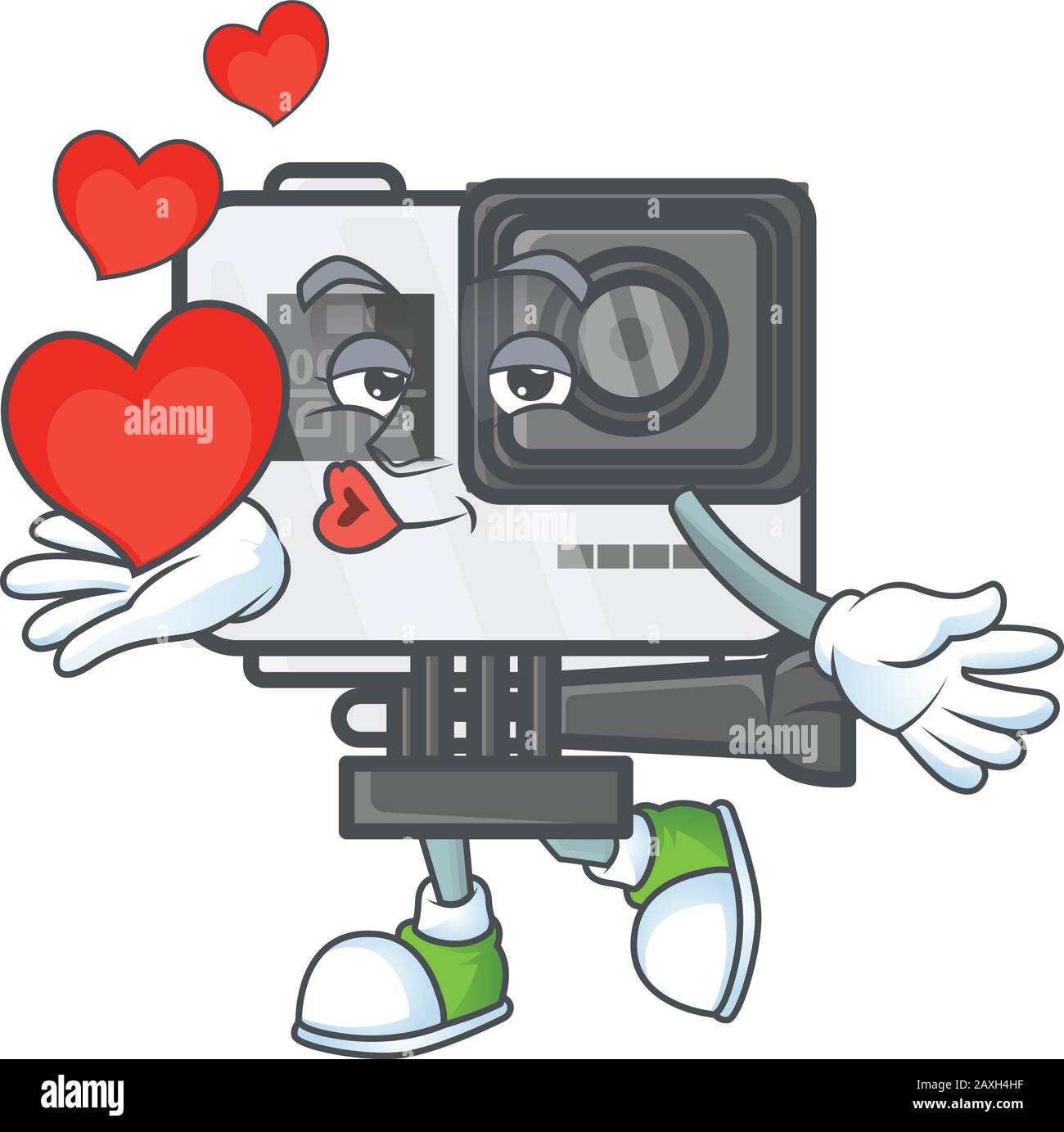A sweetie action camera cartoon character holding a heart Stock Vector ...