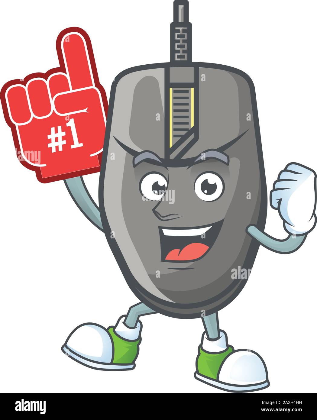 A cartoon design of black mouse holding a Foam finger Stock Vector ...