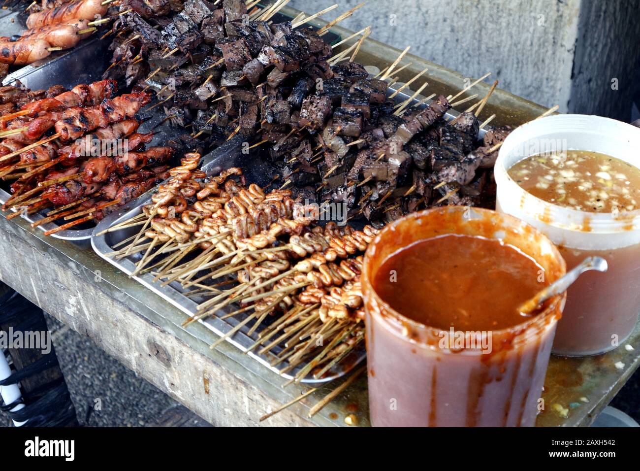 Photo of assorted grilled pork innards such as intestine, liver ...