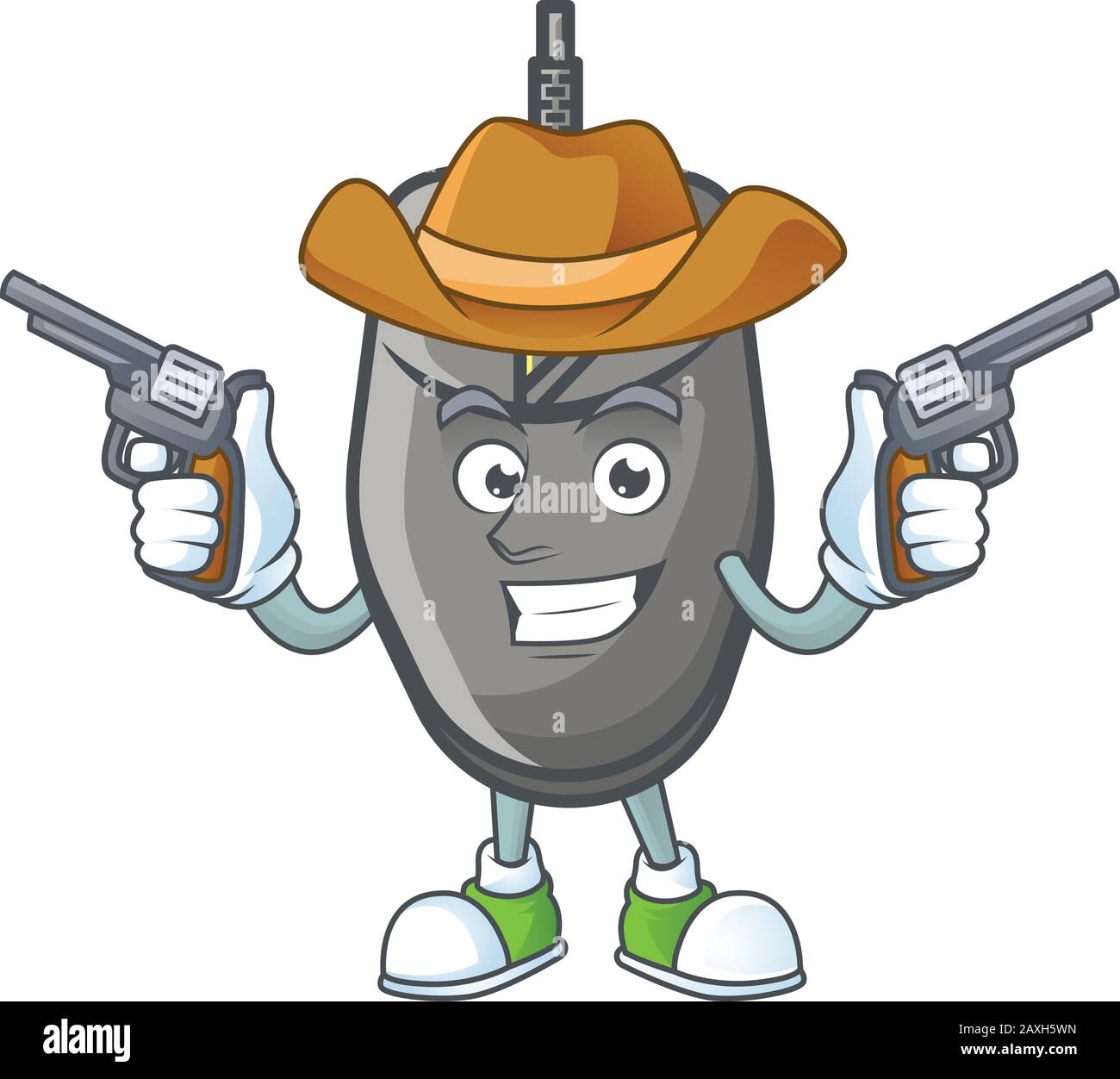 The brave of black mouse Cowboy cartoon character holding guns Stock ...
