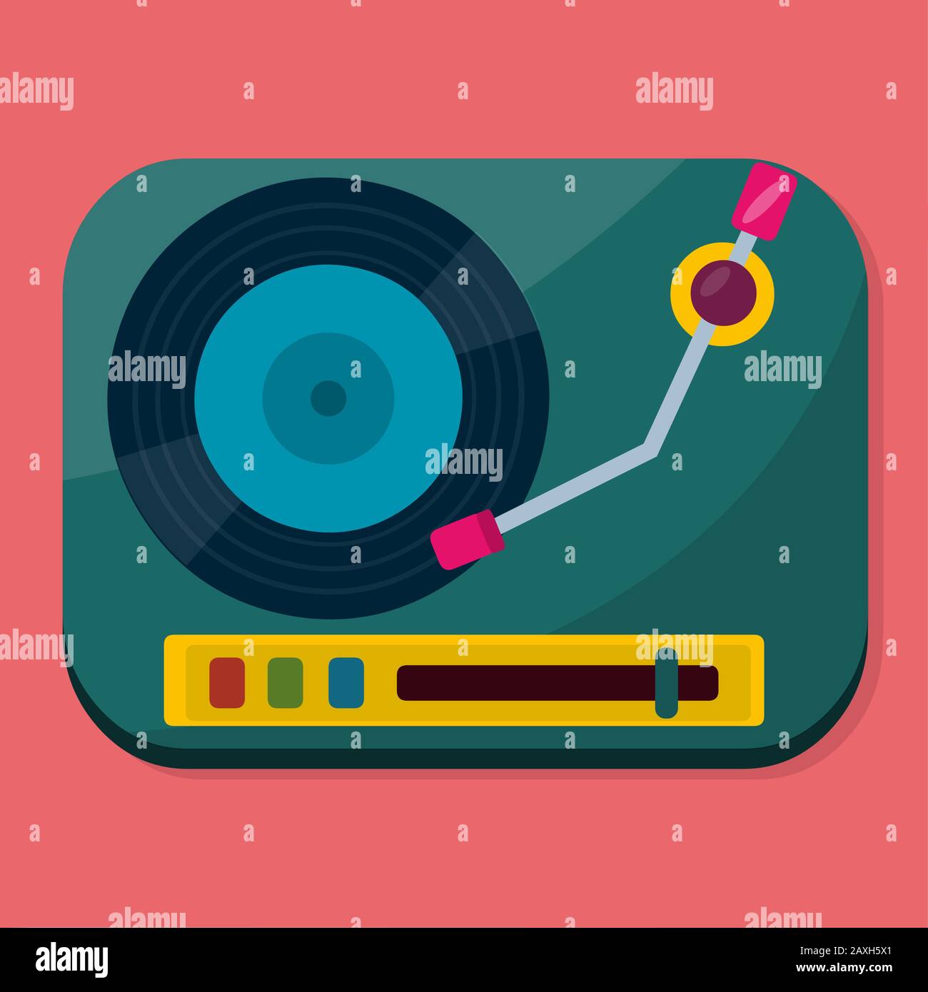 vinyl turntable with vinyl disc vector illustration from top view for ...