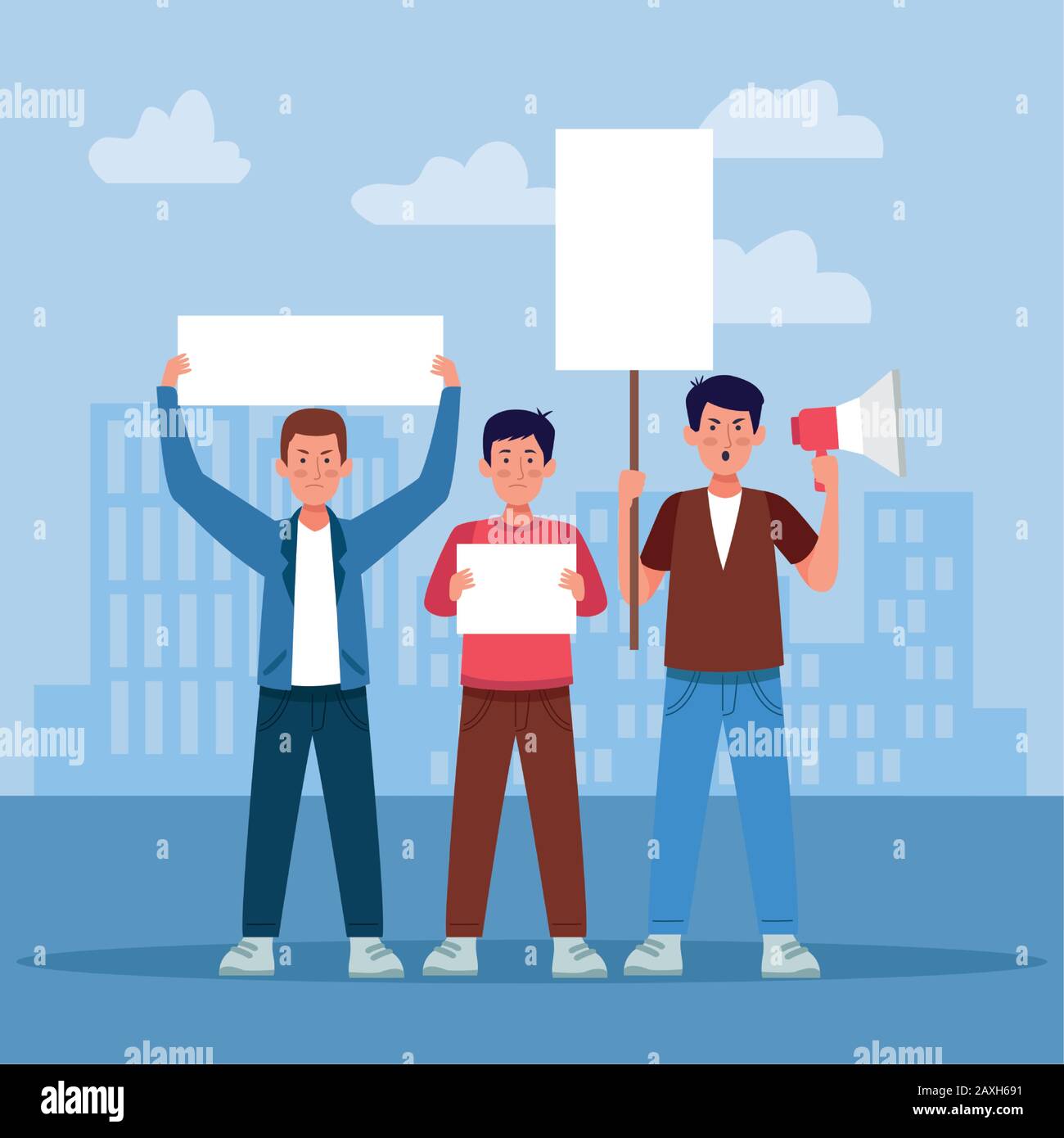 cartoon men protestating holding blank signs and megaphone Stock Vector ...
